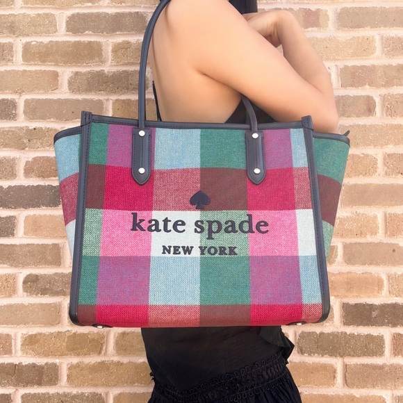 kate spade | Bags | Kate Spade Plaid Print Large Top Zip Tote | Poshmark